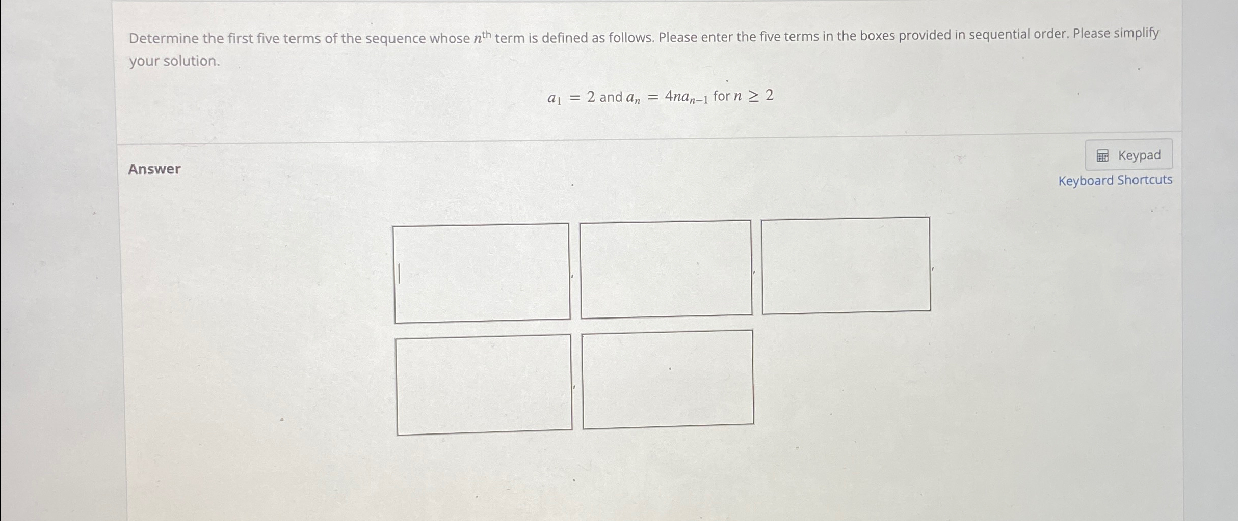 Solved Determine the first five terms of the sequence whose | Chegg.com