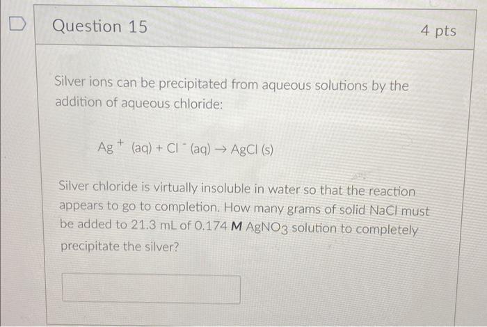 Solved Silver ions can be precipitated from aqueous | Chegg.com