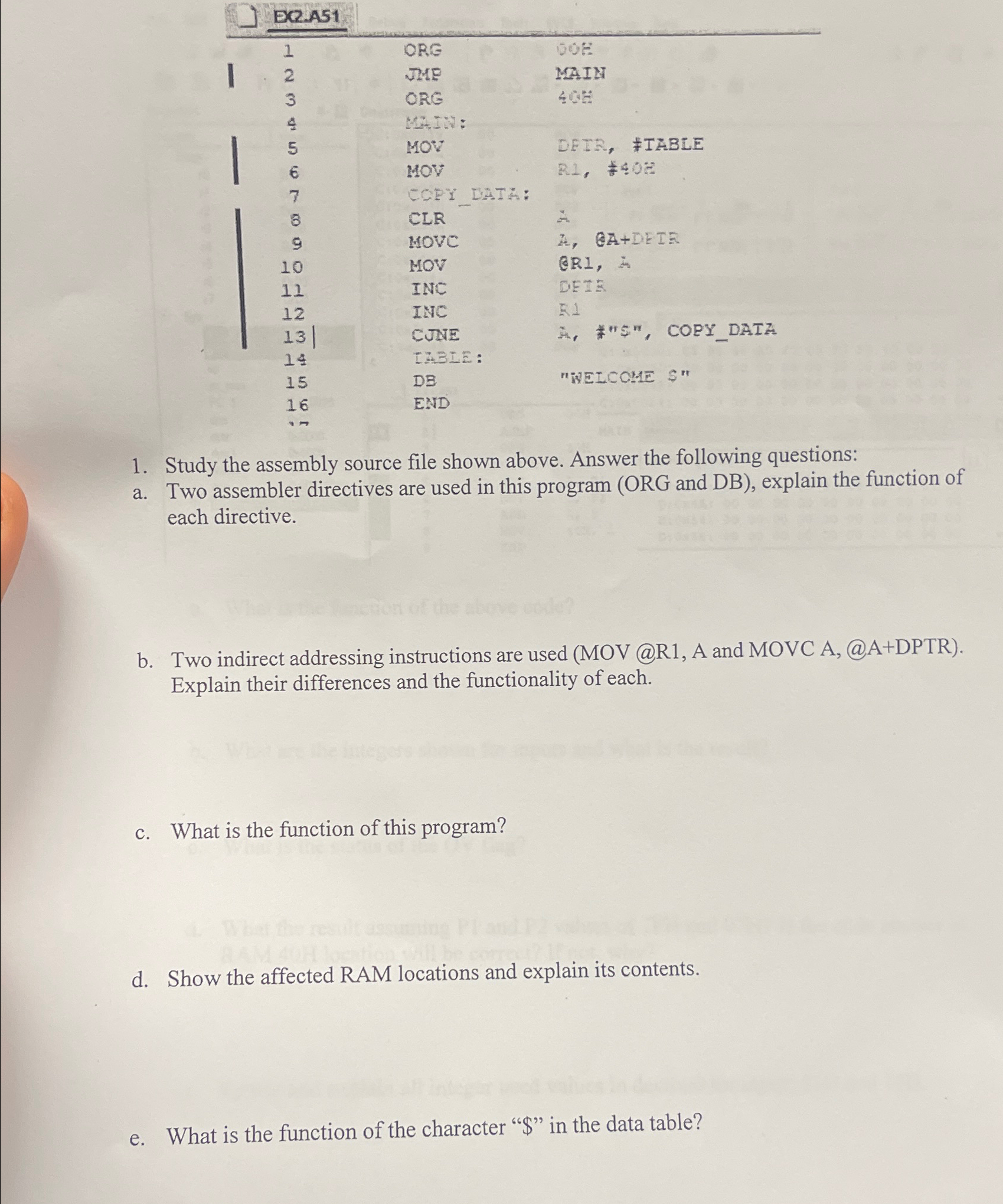 Solved Study the assembly source file shown above. Answer | Chegg.com