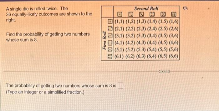 Solved A single die is rolled twice. The 36 equally-likely | Chegg.com