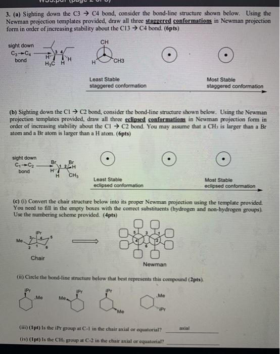 Solved 3. (a) Sighting down the C3 C4 bond, consider the | Chegg.com