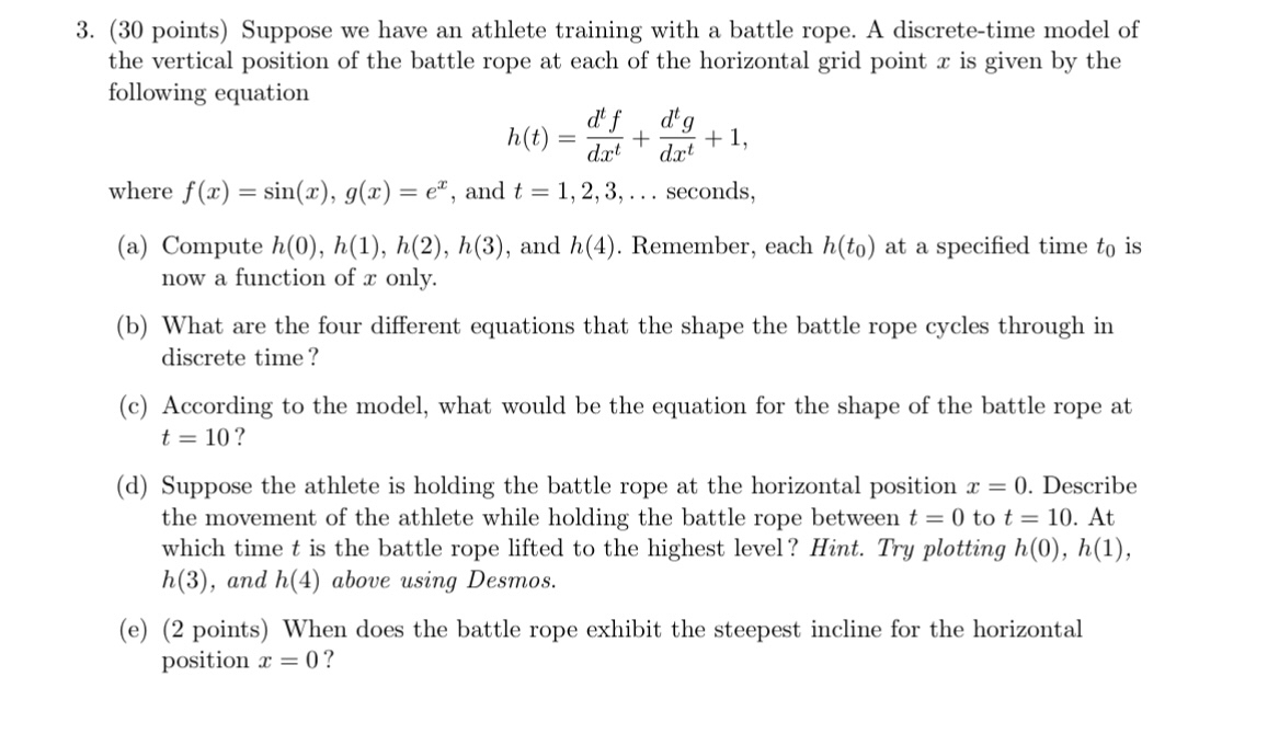 Solved (30 ﻿points) ﻿Suppose we have an athlete training | Chegg.com