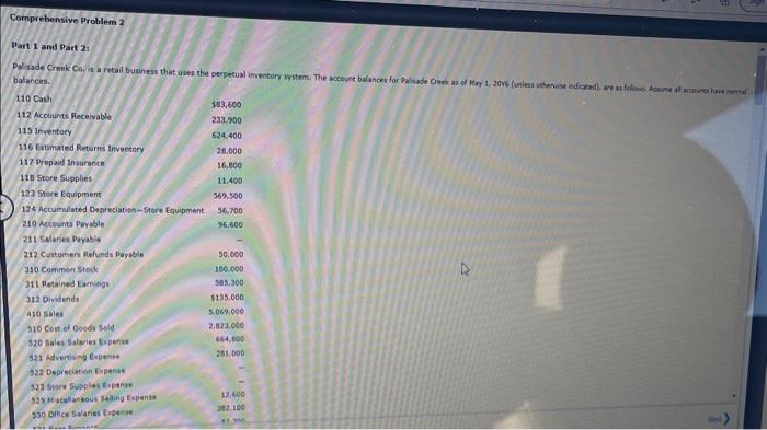 Solved Comprehensive Problem 2 Part 1 and Part 2 . Palsade | Chegg.com