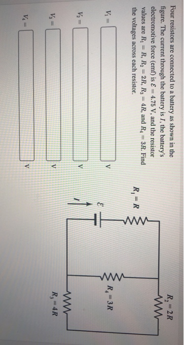 Solved R₂=2R Four resistors are connected to a battery as | Chegg.com