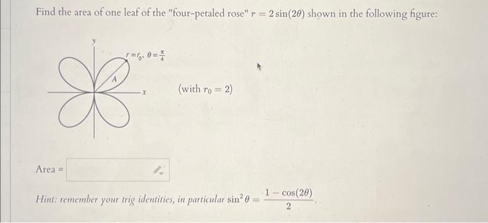 Solved Find the area of one leaf of the "four-petaled rose" | Chegg.com