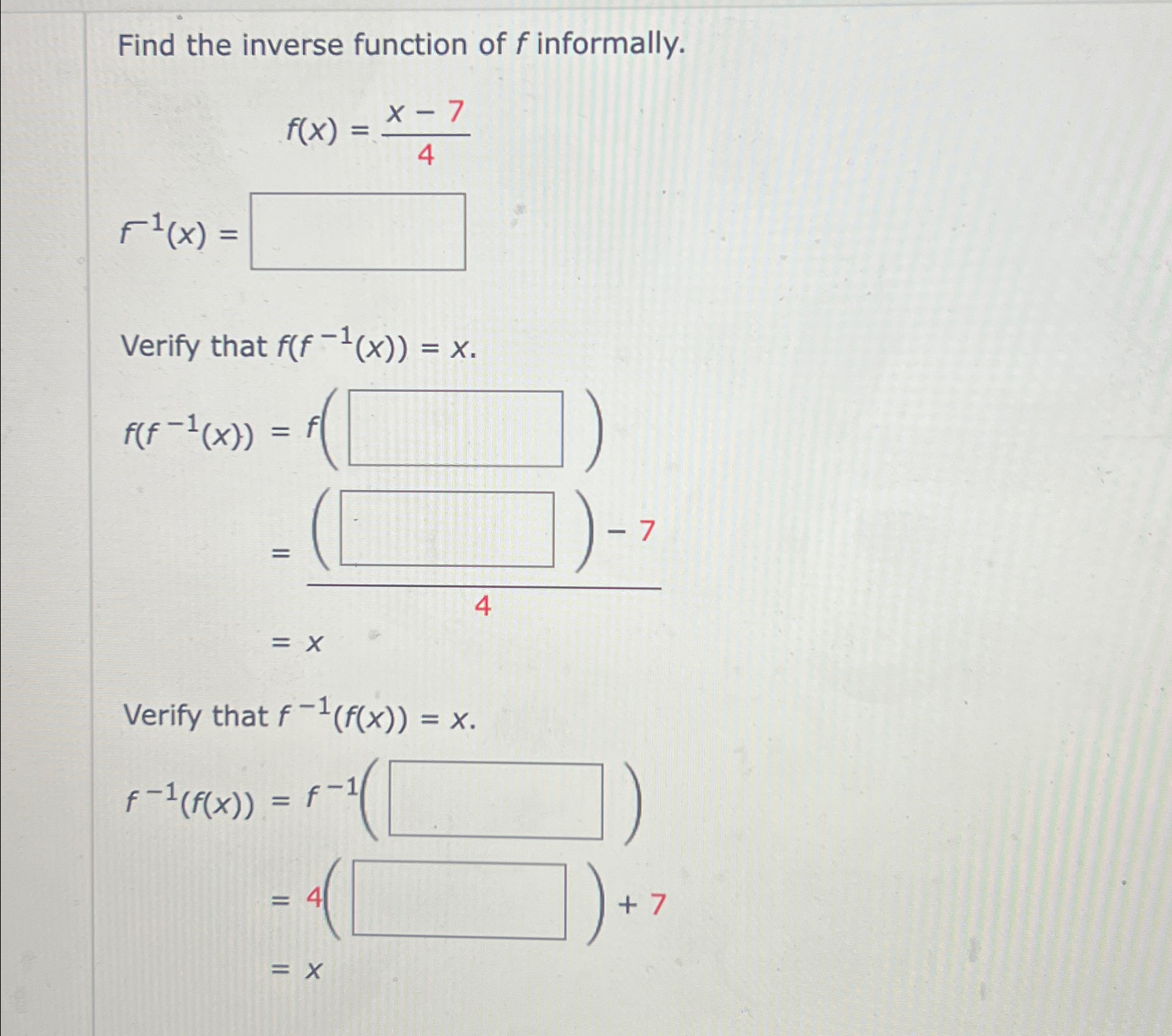 Solved Find the inverse function of f | Chegg.com