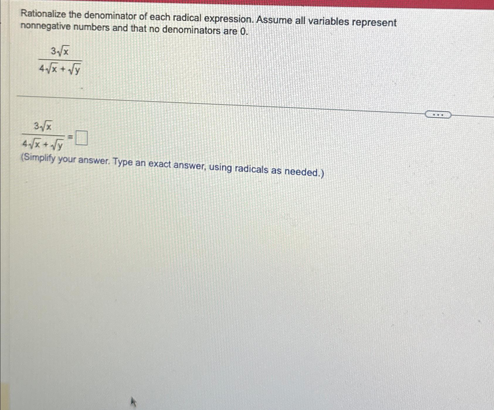 Solved Rationalize the denominator of each radical | Chegg.com