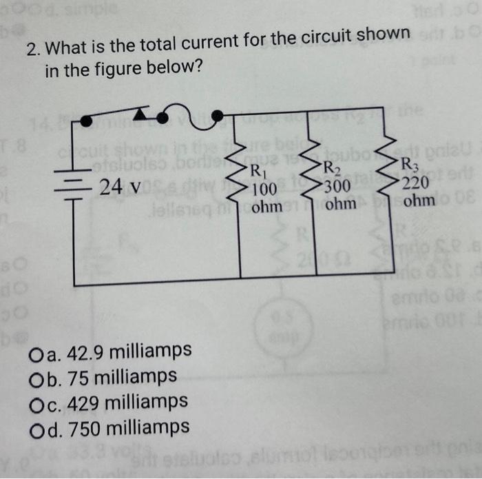 Solved 2. What is the total current for the circuit shown in | Chegg.com