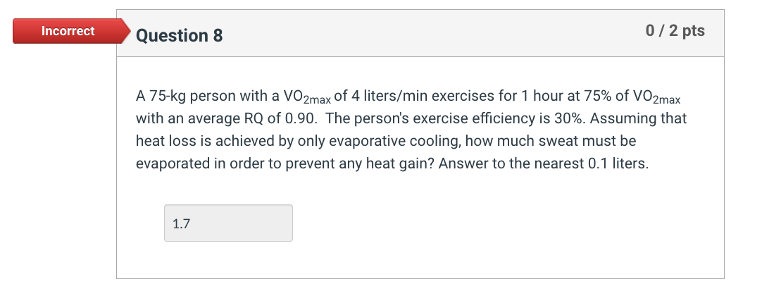 Solved Question 8A 75-kg person with a VO2max ﻿of 4 | Chegg.com