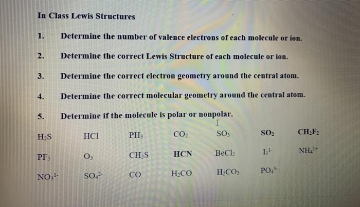 Solved In Class Lewis Structures 1. Determine the number of | Chegg.com