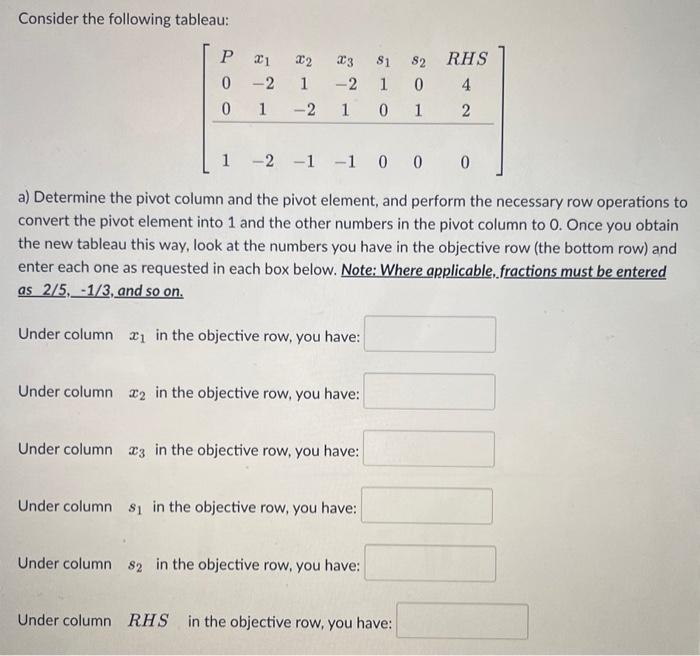 Solved Consider the following tableau: | Chegg.com