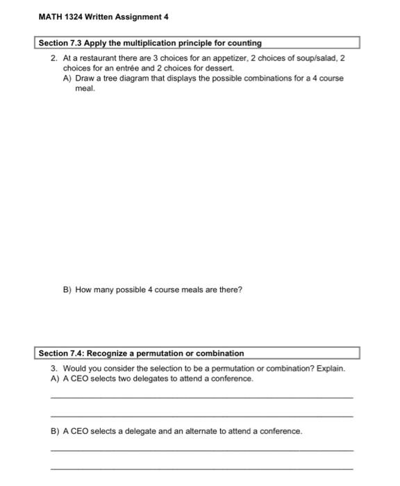 Solved MATH 1324 Written Assignment 4 Section 7.3 Apply the | Chegg.com