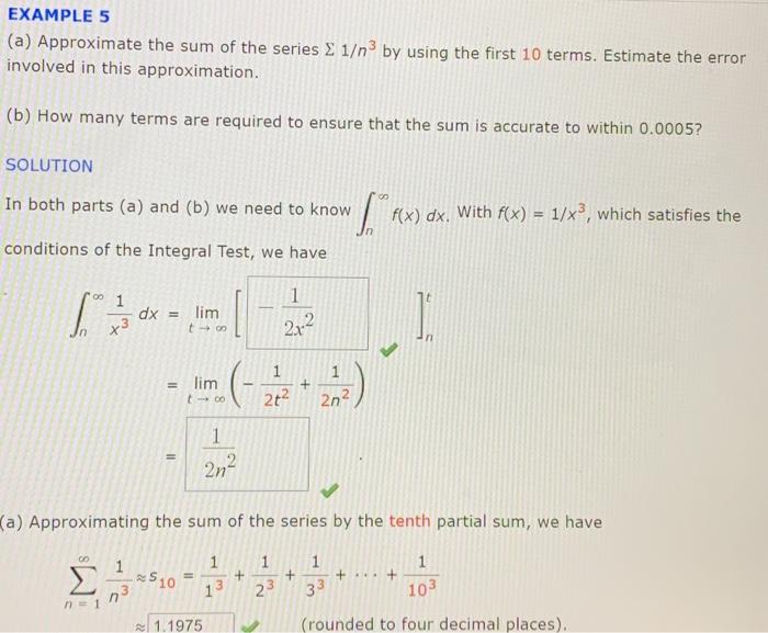 Solved EXAMPLE 5 (a) Approximate the sum of the series 1/n3 | Chegg.com