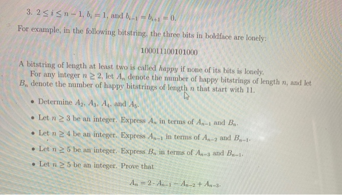 Solved Question 8: Consider a bitstring b, b,...be of length | Chegg.com