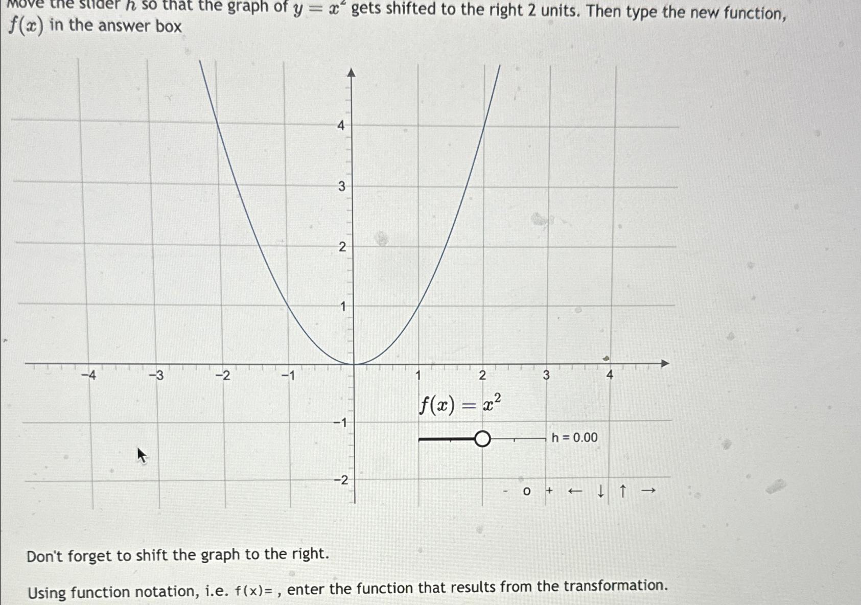 Solved graph of y=x2 ﻿gets shifted to the right 2 ﻿units. | Chegg.com