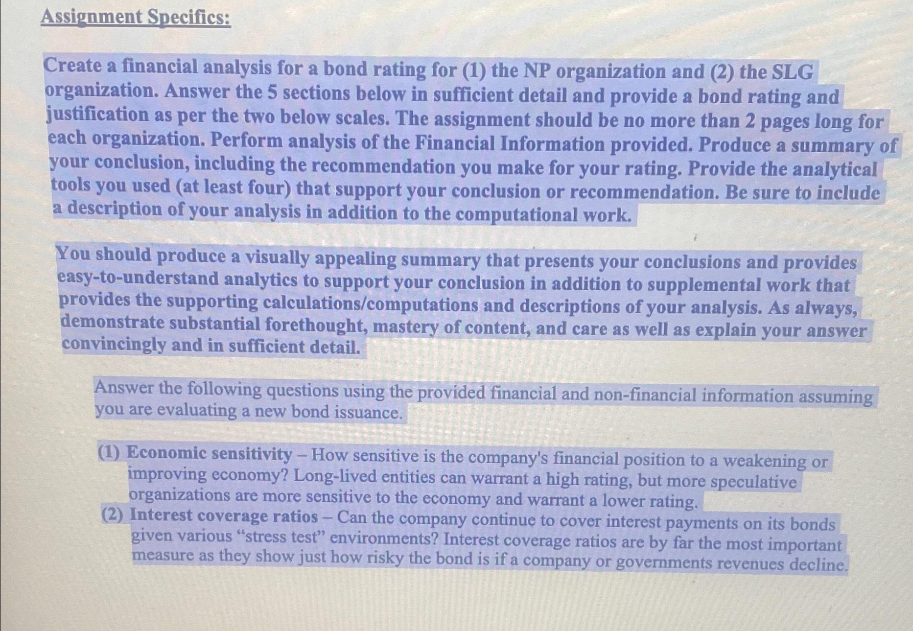 Solved Assignment Specifics:\\nCreate a financial analysis | Chegg.com