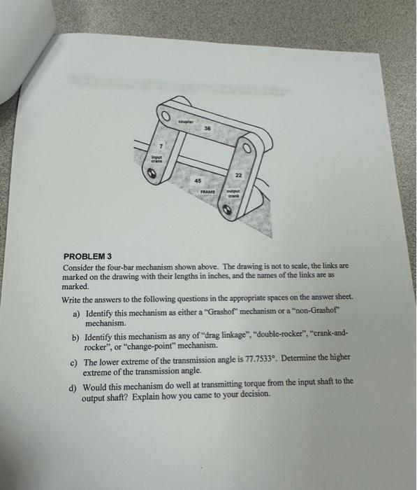 Solved PROBLEM 3 Consider the four-bar mechanism shown | Chegg.com