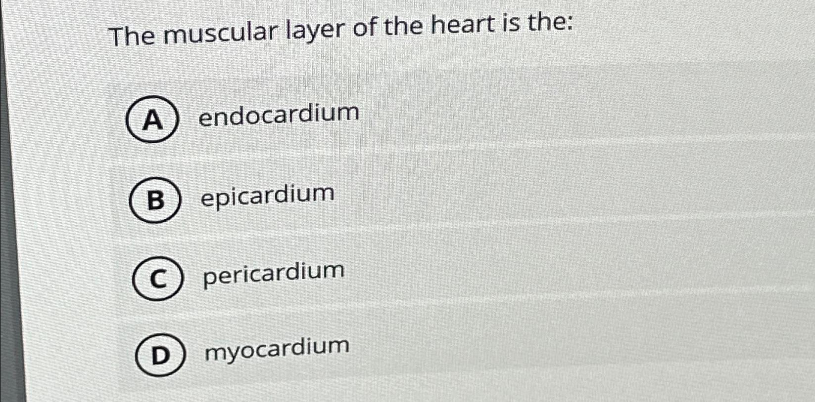 Solved The muscular layer of the heart is | Chegg.com