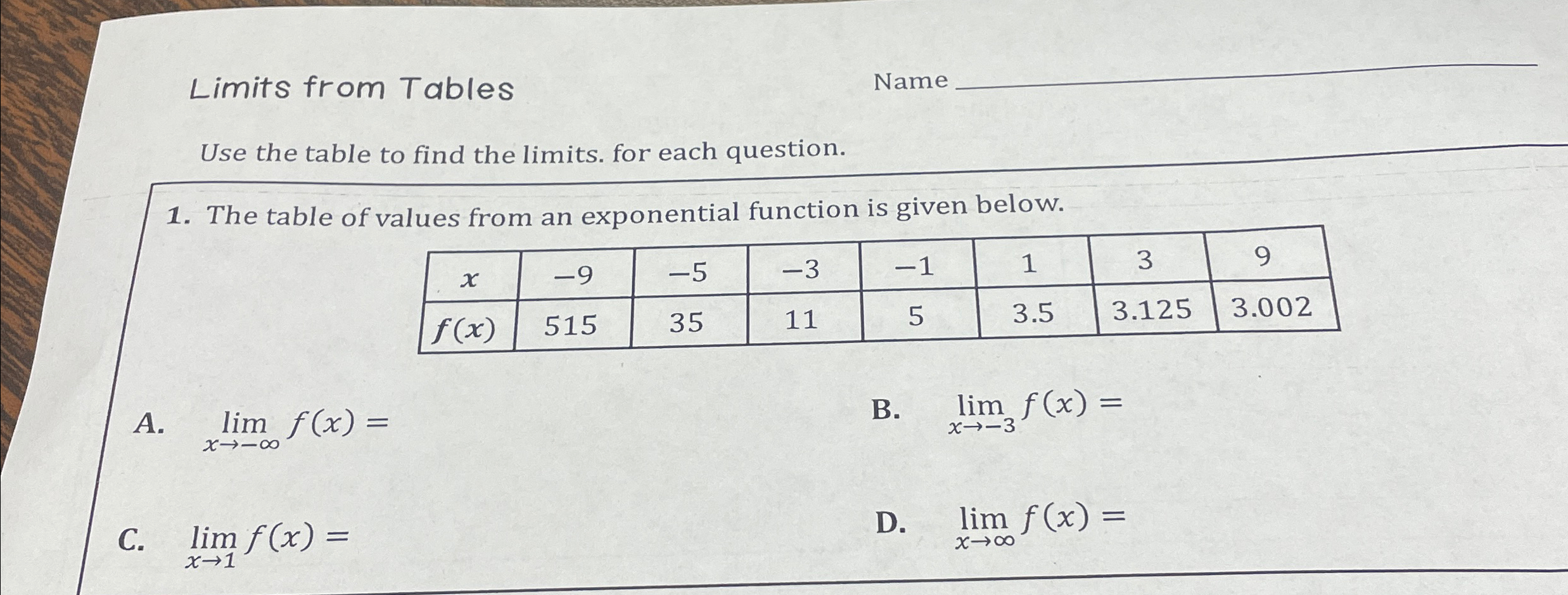 Solved Limits from TablesName q,Use the table to find the | Chegg.com