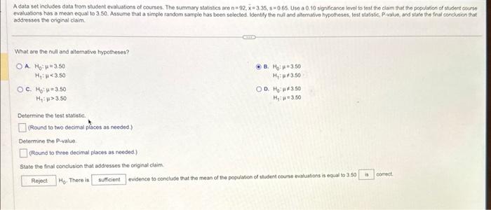 Solved A data set includes data from student evaluations of | Chegg.com