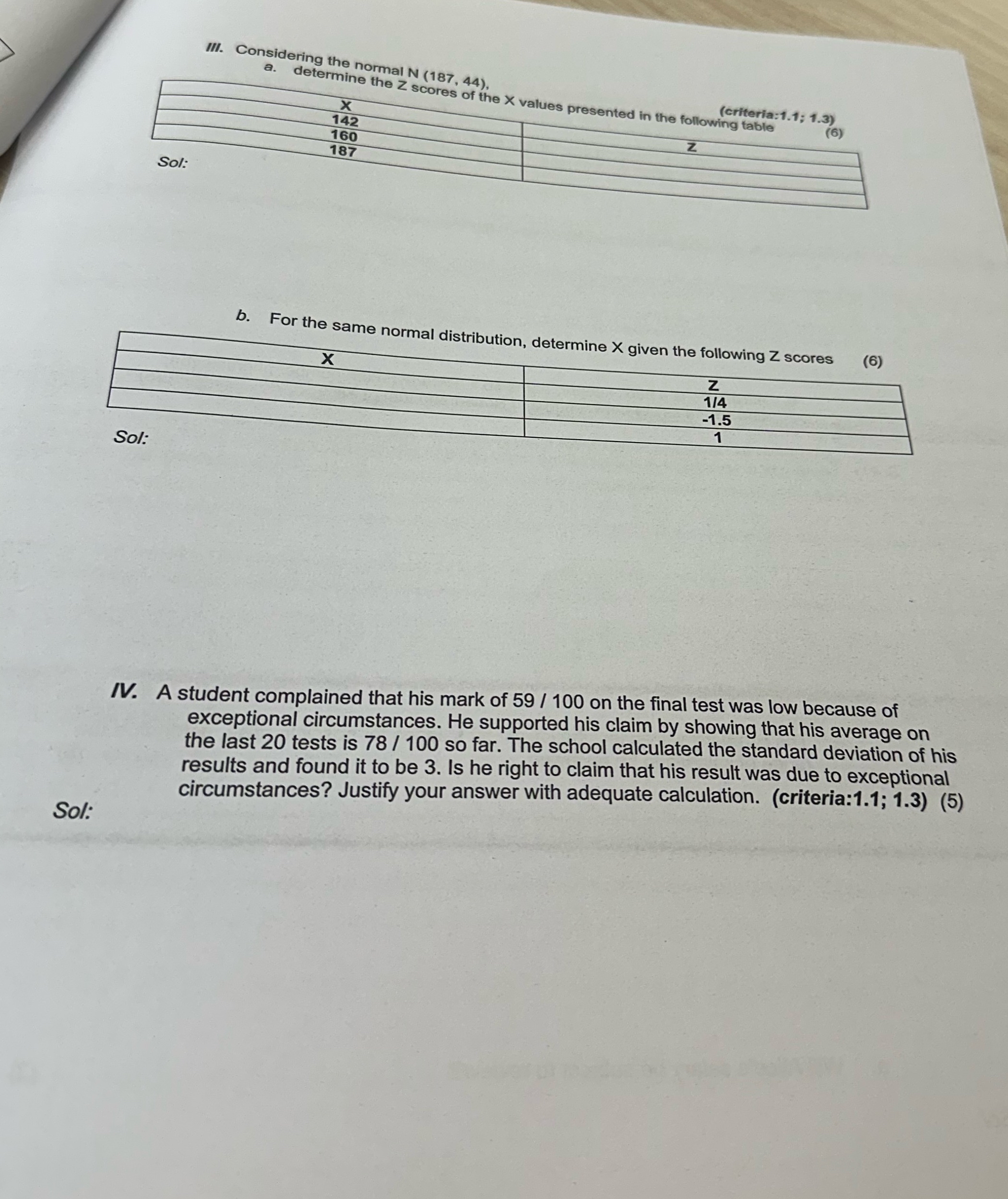 Solved III. Considering the normal N(187,44),b. ﻿For the | Chegg.com