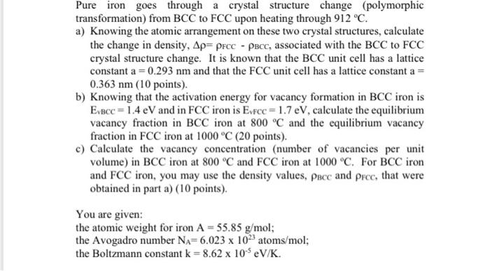 Solved Pure iron goes through a crystal structure change | Chegg.com