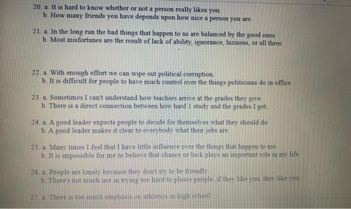 Solved Rotter's Locus of Control Scale For each question | Chegg.com