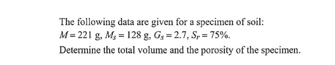 Solved The following data are given for a specimen of soil: | Chegg.com