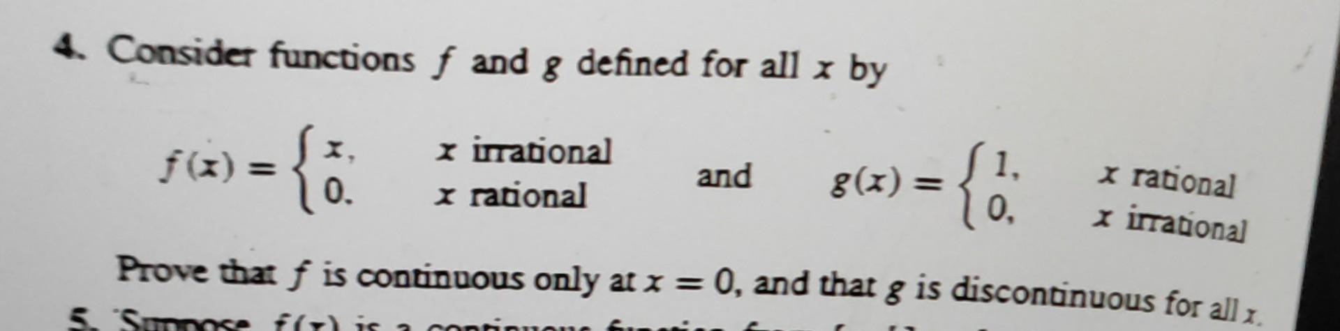 Solved 4. Consider functions f and g defined for all x | Chegg.com