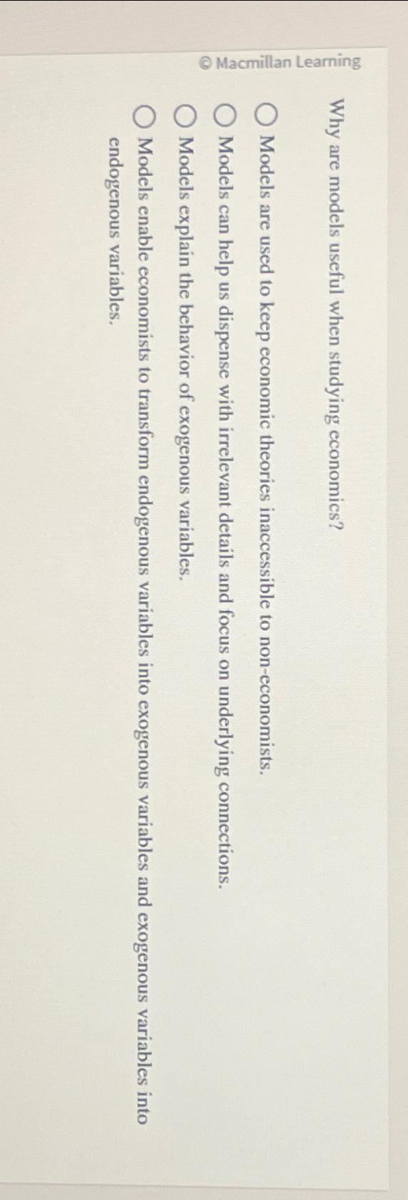 Solved Why are models useful when studying economics?Models | Chegg.com