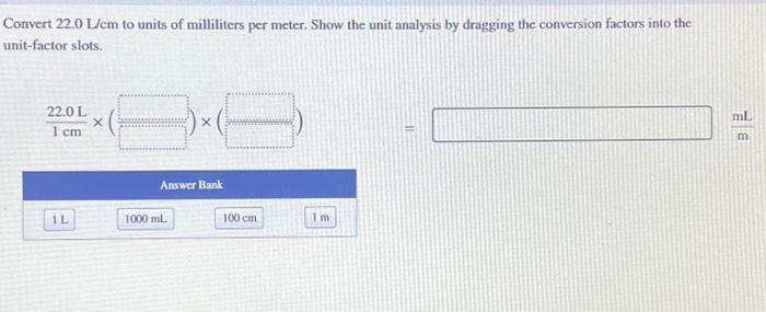 Solved Convert 22.0 L/cm to units of milliliters per meter. | Chegg.com