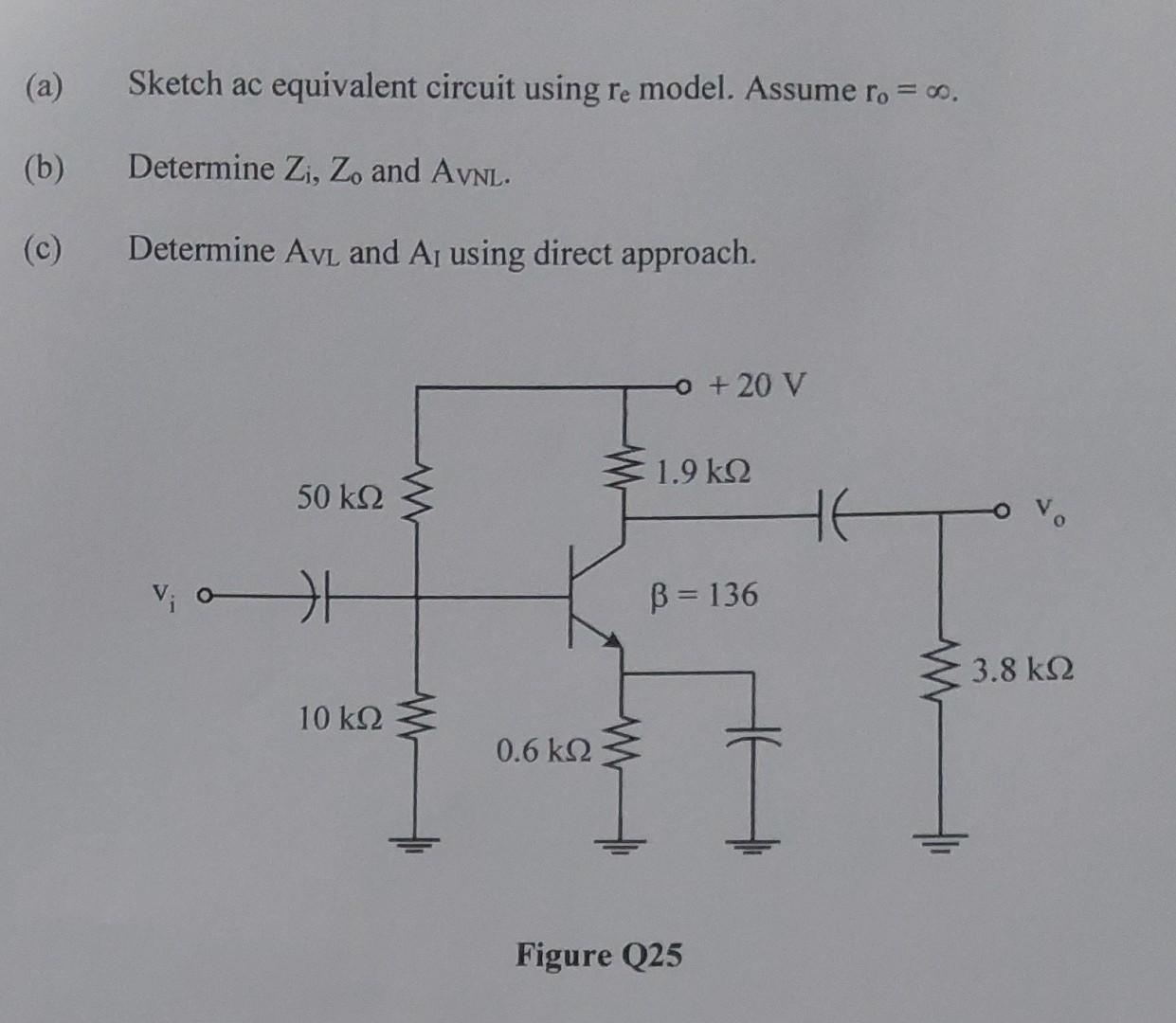 Solved (a) Sketch ac equivalent circuit using re model. | Chegg.com