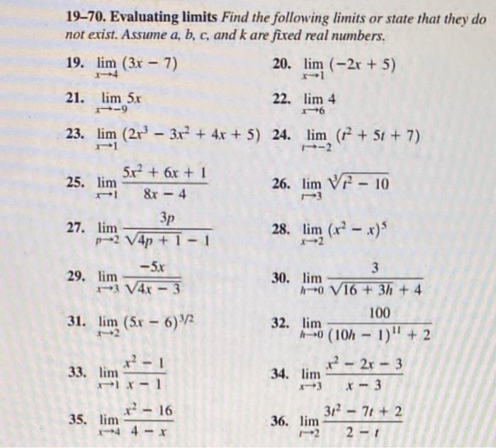 Solved 19-70. Evaluating limits Find the following limits or | Chegg.com