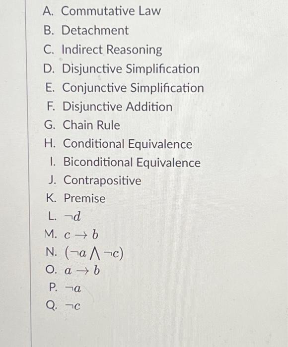 Solved A. Commutative Law B. Detachment C. Indirect | Chegg.com