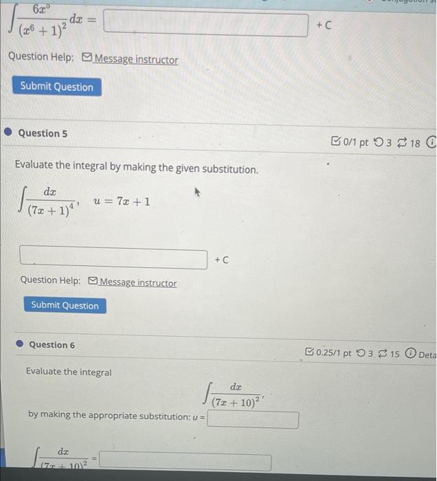 Solved ∫(x6+1)26x0dx= Question Help: Message instructor | Chegg.com