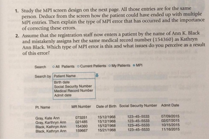 1. Study the MPI Screen design on the next page. All | Chegg.com