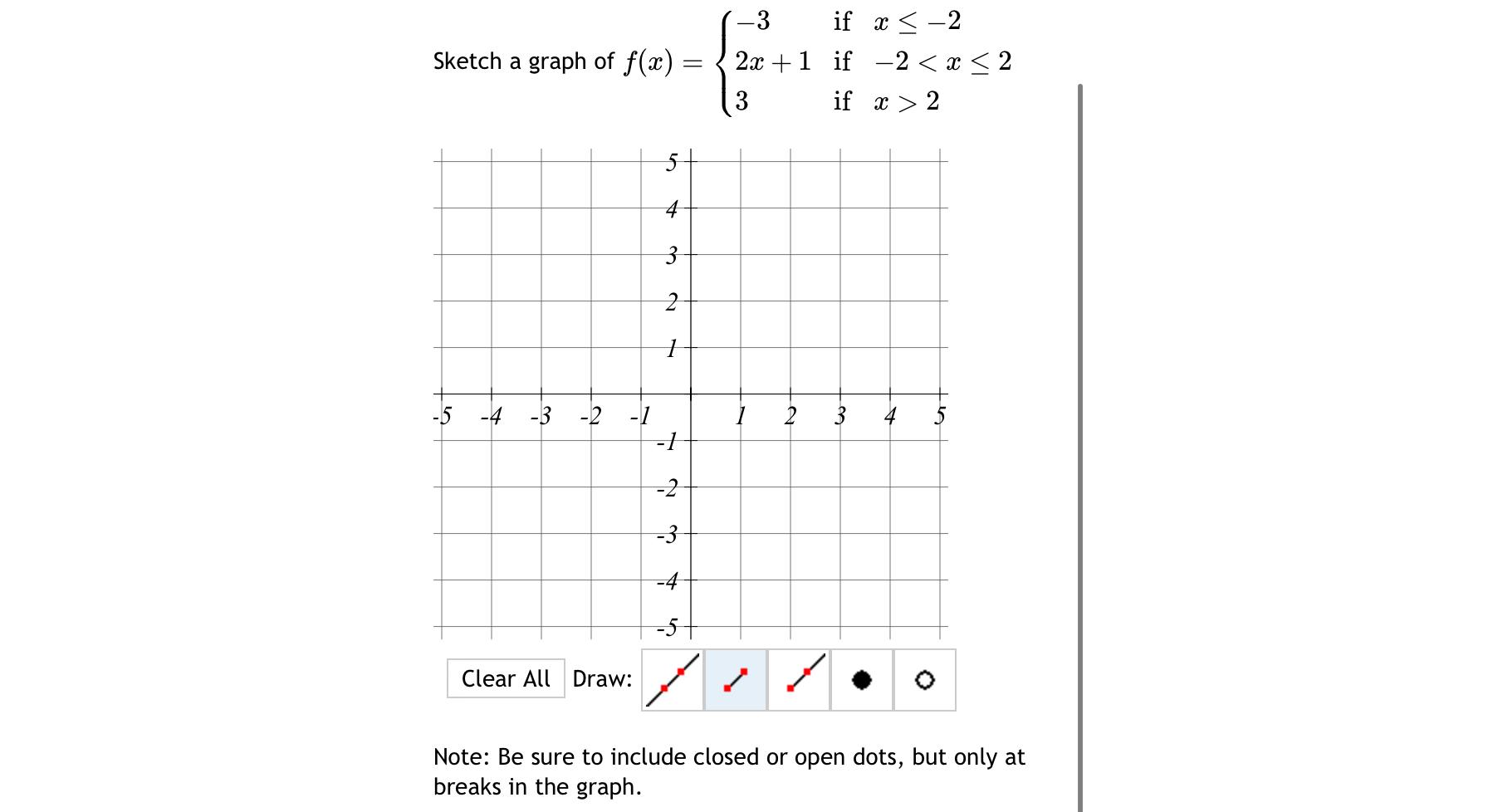 Solved Sketch a graph of f(x)={-3 if x≤-22x+1 if -22Note: Be | Chegg.com