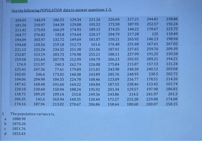 Solved Use the following POPULATION data to answer questions | Chegg.com