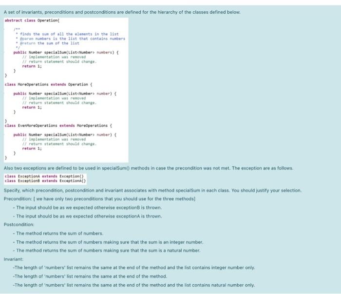 A set of invariants, preconditions and postconditions | Chegg.com