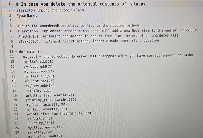 Solved 1 \#Tasko(5): import the proper class \#yourName: | Chegg.com