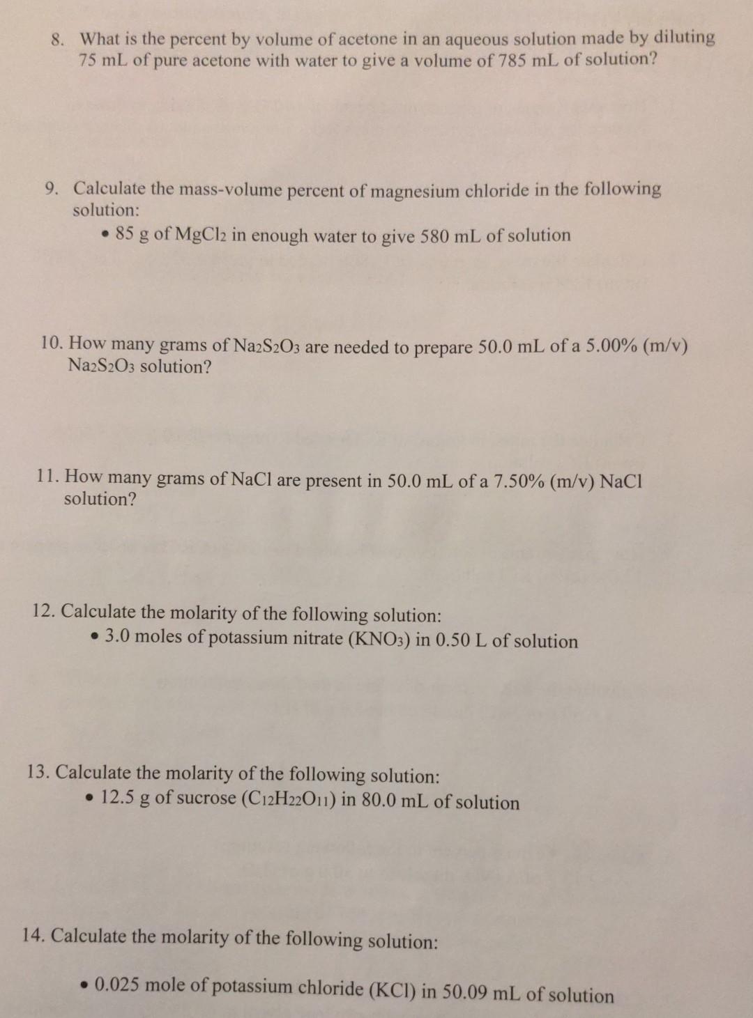 Solved 8. What is the percent by volume of acetone in an | Chegg.com