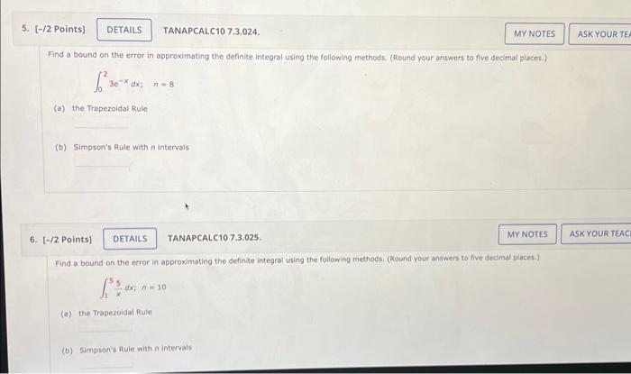 Solved Find a bound on the error in approximating the | Chegg.com