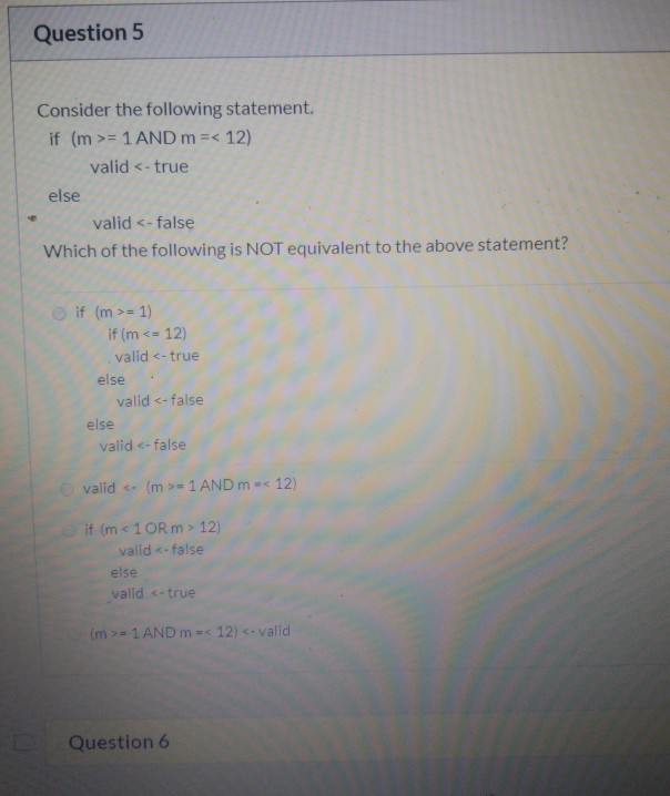 Solved Question 5 Consider the following statement. if (m >= | Chegg.com