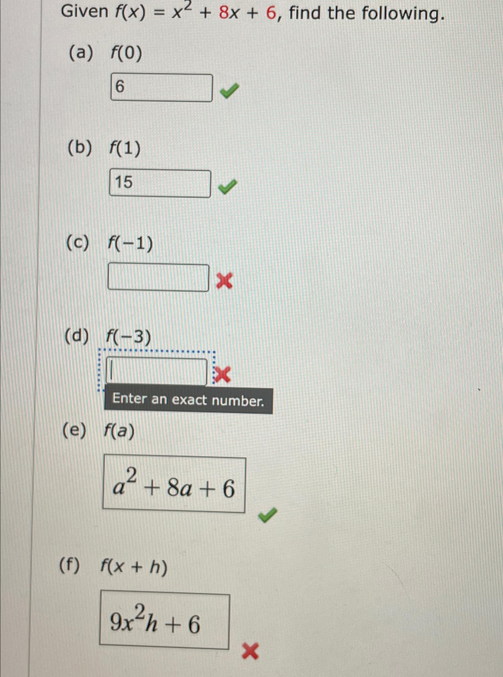 Solved Given f(x)=x2+8x+6, ﻿find the | Chegg.com