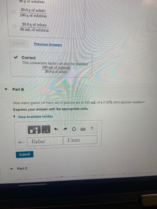 Solved 100 g of solution 20.0 g of solute 80 mL of solution | Chegg.com