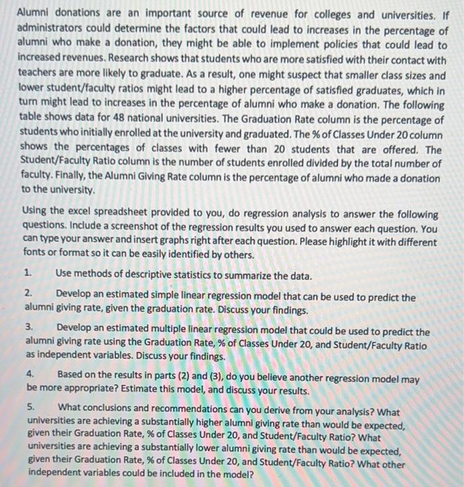 Solved Alumni donations are an important source of revenue | Chegg.com