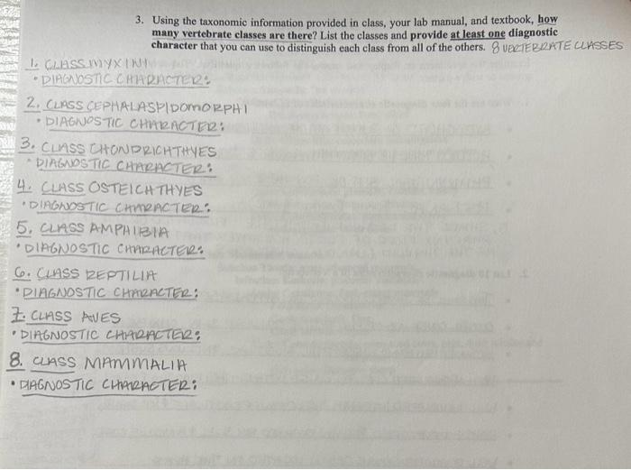 Solved 3. Using the taxonomic information provided in class, | Chegg.com