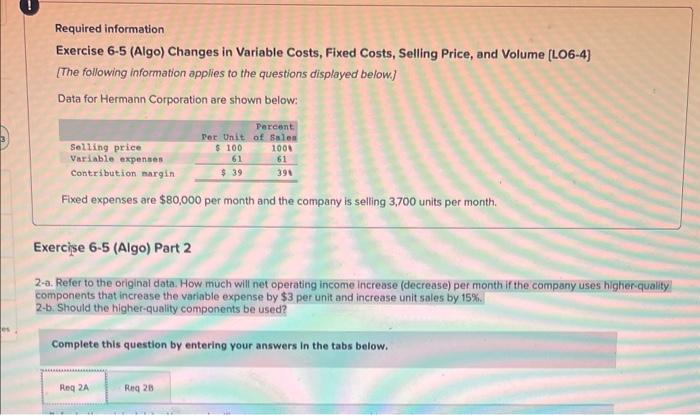 Solved Required information Exercise 6-5 (Algo) Changes in | Chegg.com