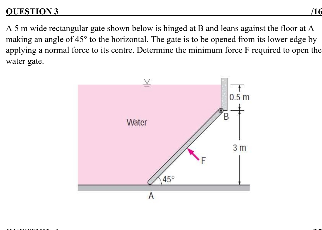 Solved QUESTION 3?16A 5 ﻿m wide rectangular gate shown below | Chegg.com