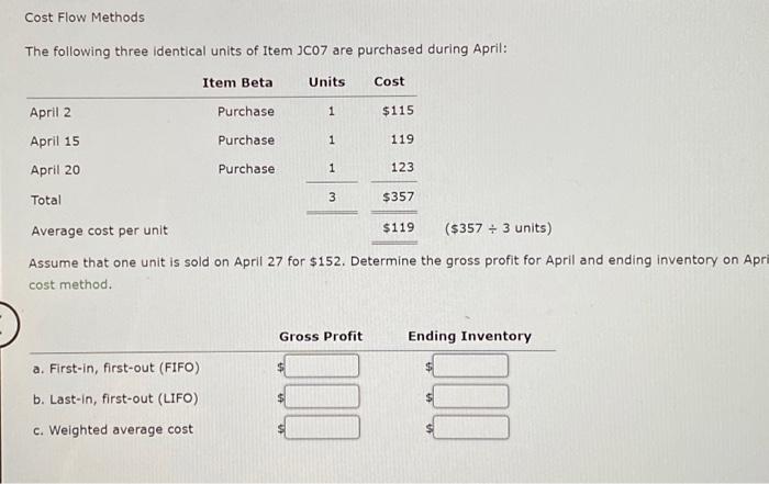 Solved Cost Flow Methods The following three identical units | Chegg.com